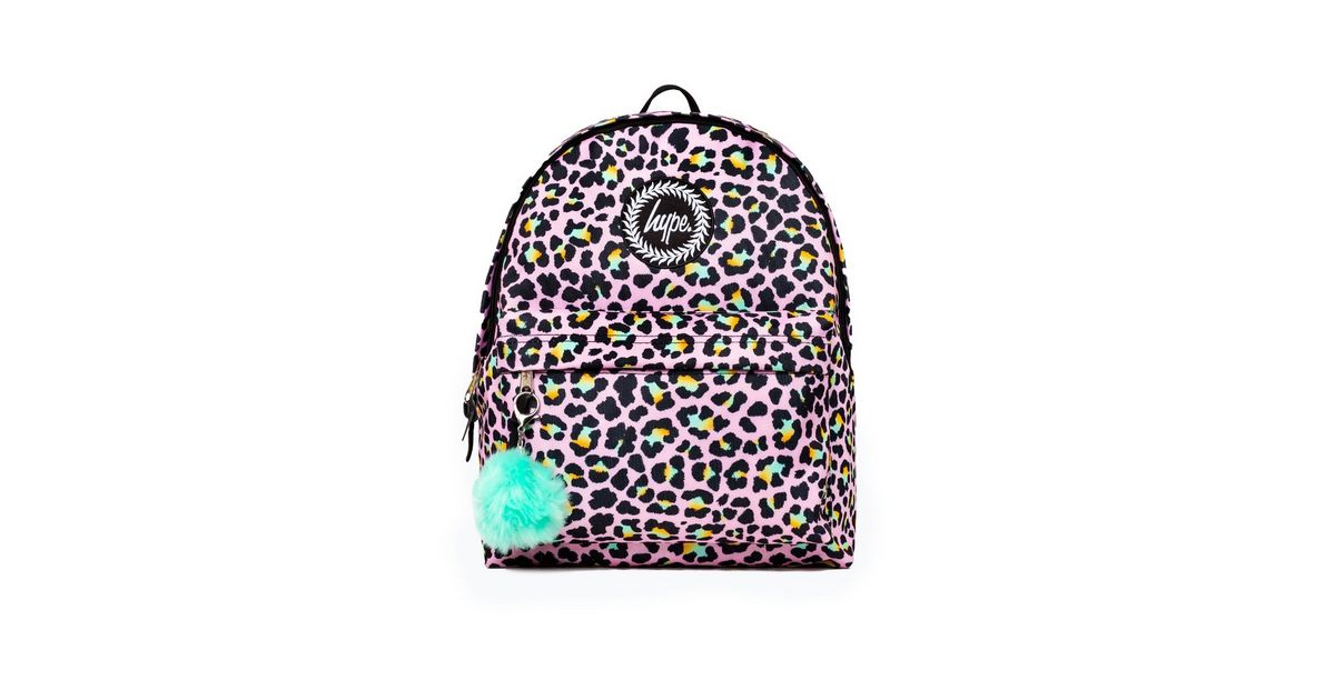 HYPE KIDS Pink Leopard Print Pom Pom Backpack | New Look