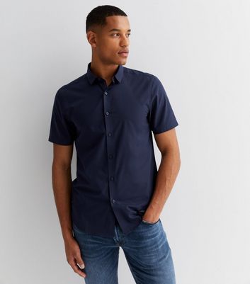 Navy Poplin Short Sleeve Regular Fit Shirt | New Look