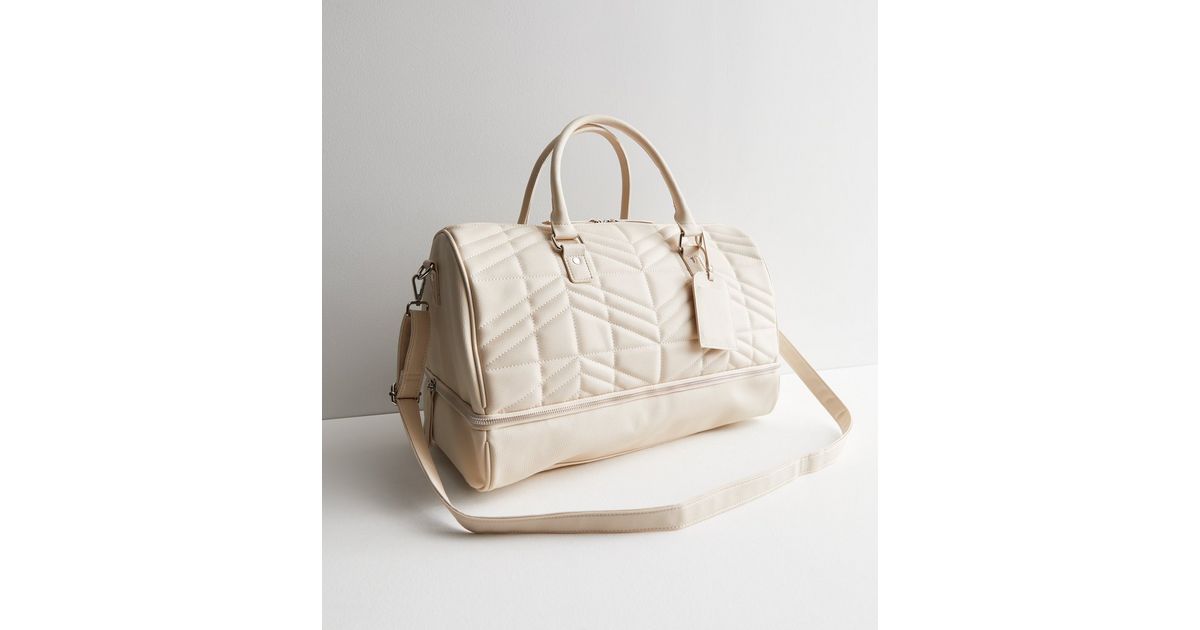 Cream Quilted Leather-Look Weekend Bag | New Look