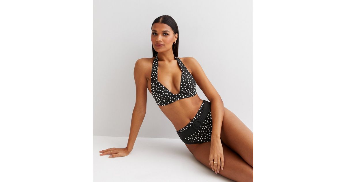 Black Spot Moulded Triangle Bikini Top | New Look