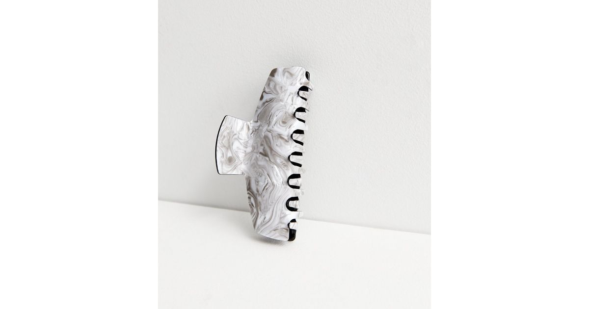 Grey Large Marble Bulldog Claw Clip | New Look
