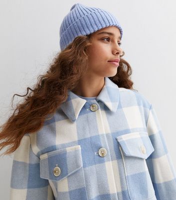 Girls Blue Check Double Pocket Shacket | New Look
