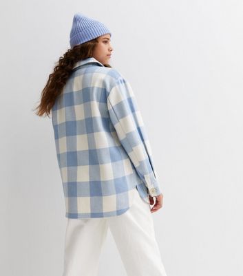 Girls Blue Check Double Pocket Shacket | New Look