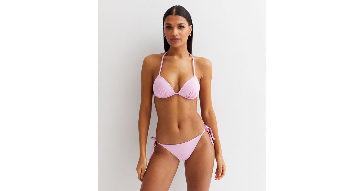 Lilac Halter Moulded Triangle Bikini Top | New Look