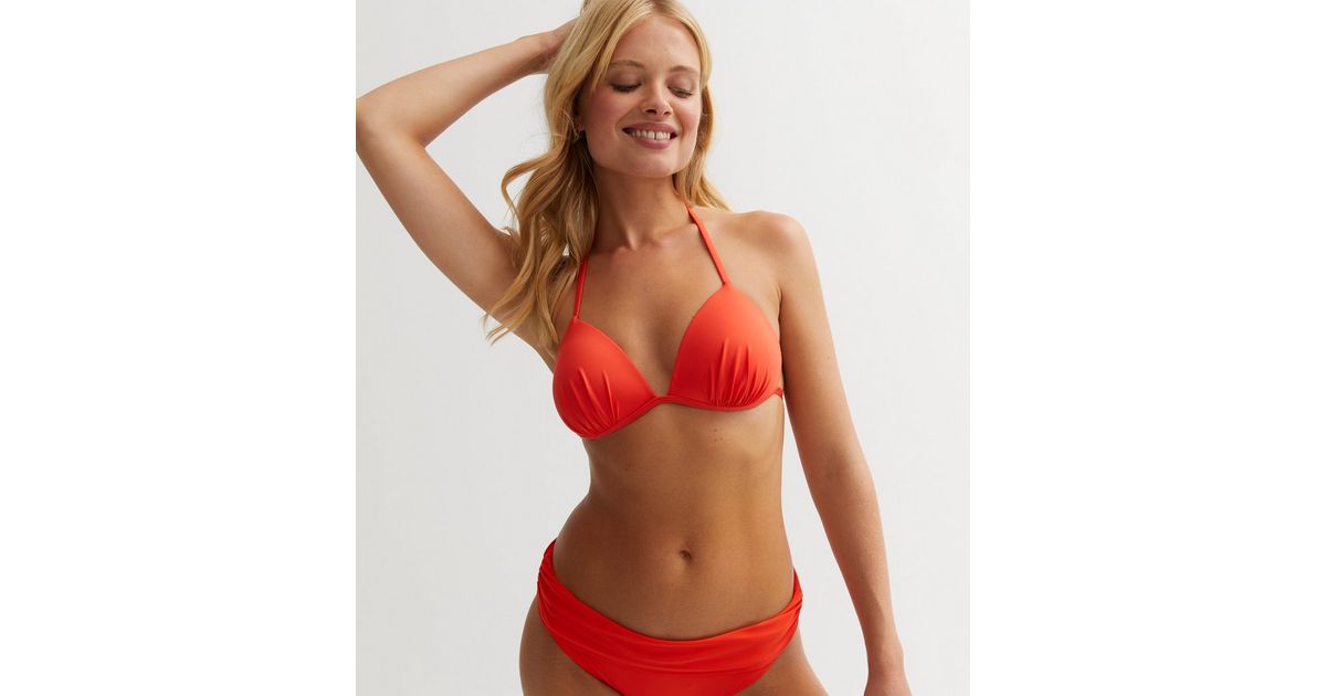Red Halter Moulded Triangle Bikini Top | New Look