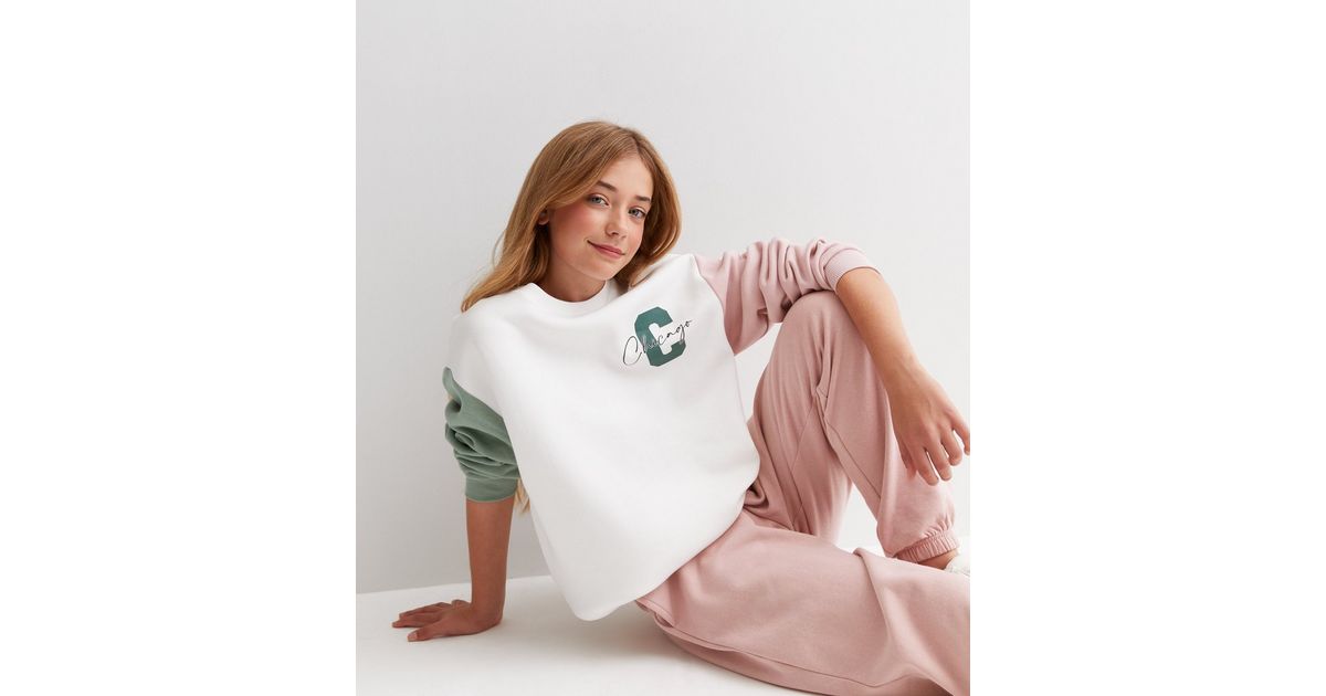 Girls Cream Colour Block Chicago Logo Long Sweatshirt | New Look