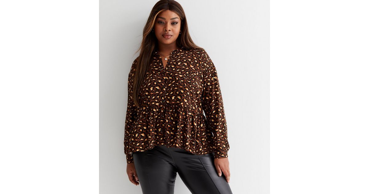 Curves Brown Leopard Print Oversized Shirt New Look