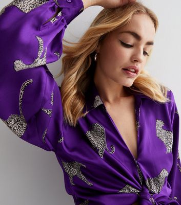 Purple Leopard Print Tie Front Shirt | New Look