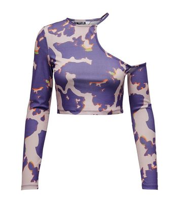 NEON & NYLON Blue Abstract One Shoulder Long Sleeve Crop Top | New Look