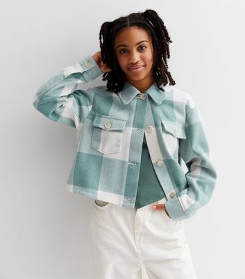 Girls Green Check Crop Shacket | New Look