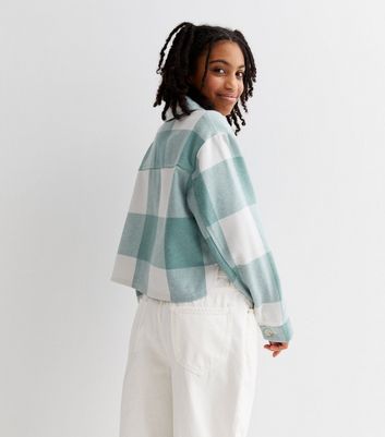 Girls Green Check Crop Shacket | New Look