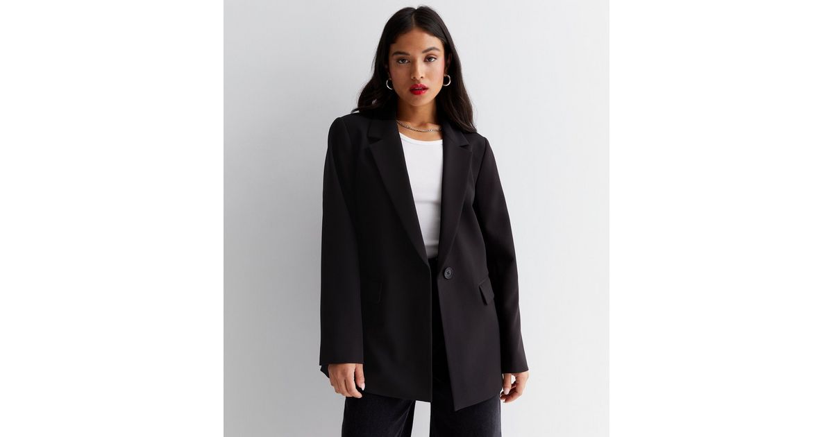 Petite Black Long Sleeve Relaxed Fit Blazer | New Look