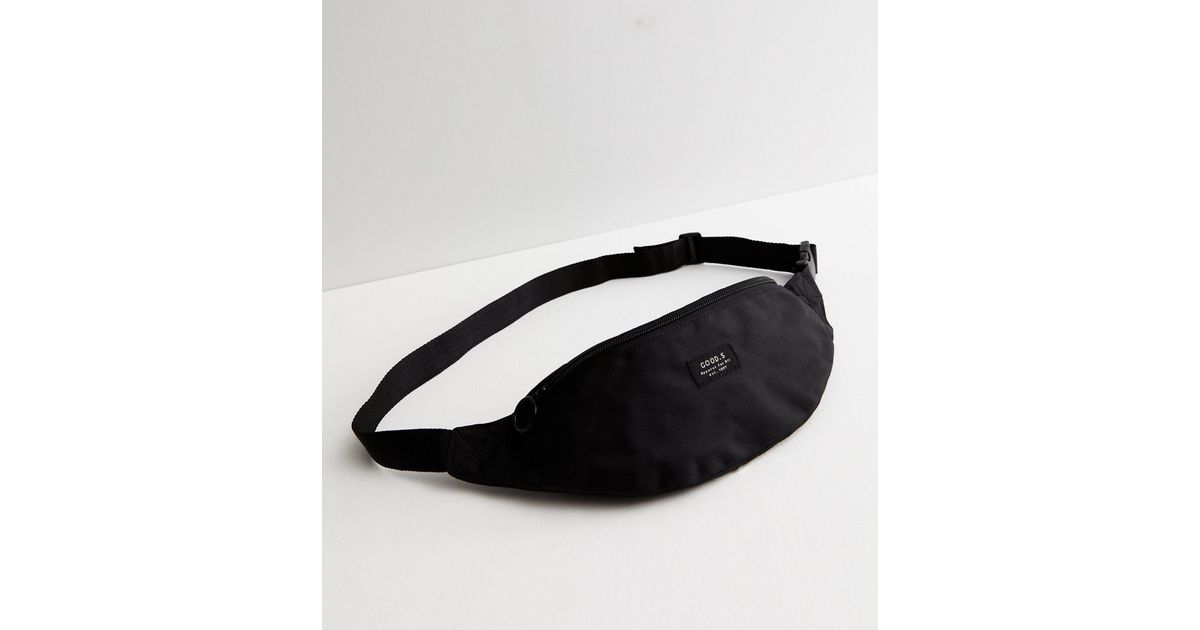 Black Zip Front Label Bum Bag | New Look
