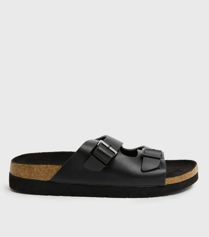 Black Double Buckle Sliders | New Look