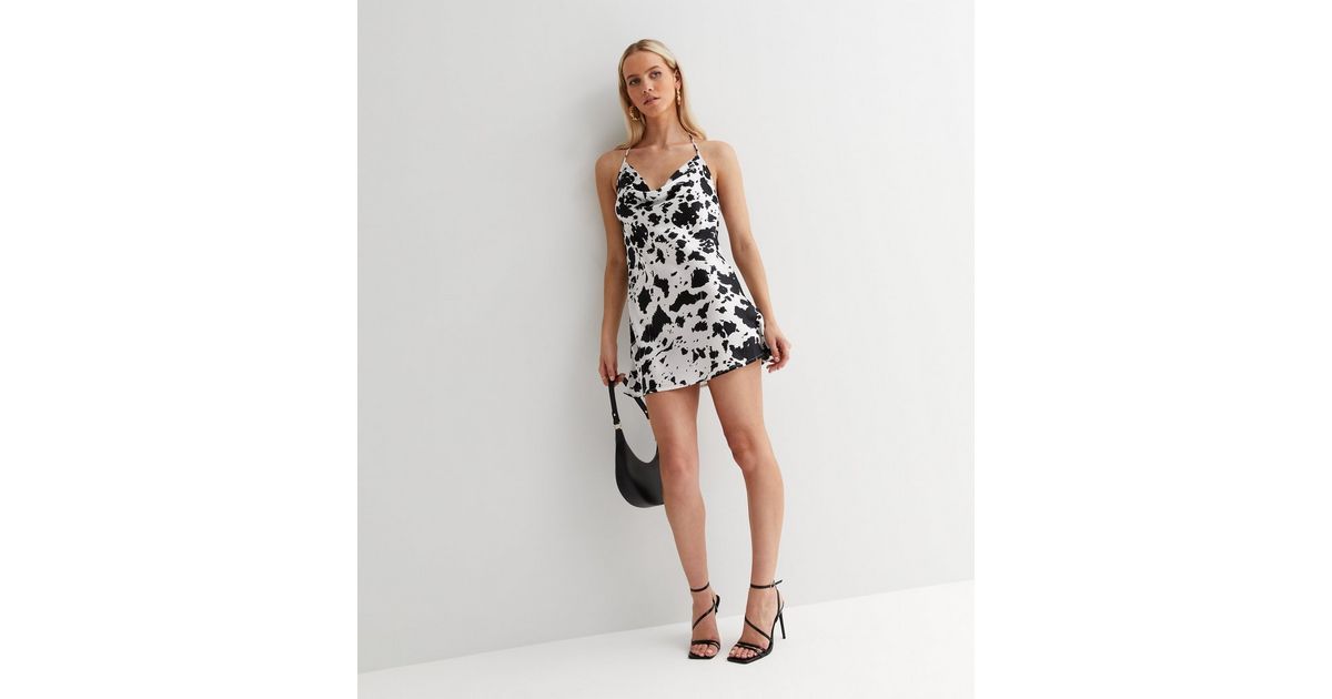 Influence White Abstract Satin Mini Slip Dress | New Look