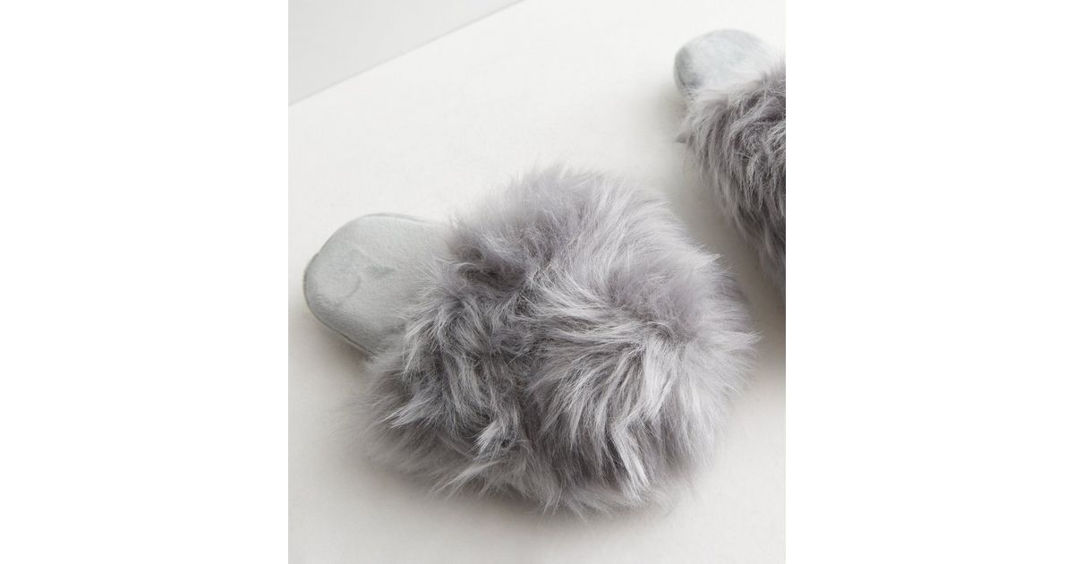 Loungeable Pale Grey Faux Fur Dome Slippers | New Look