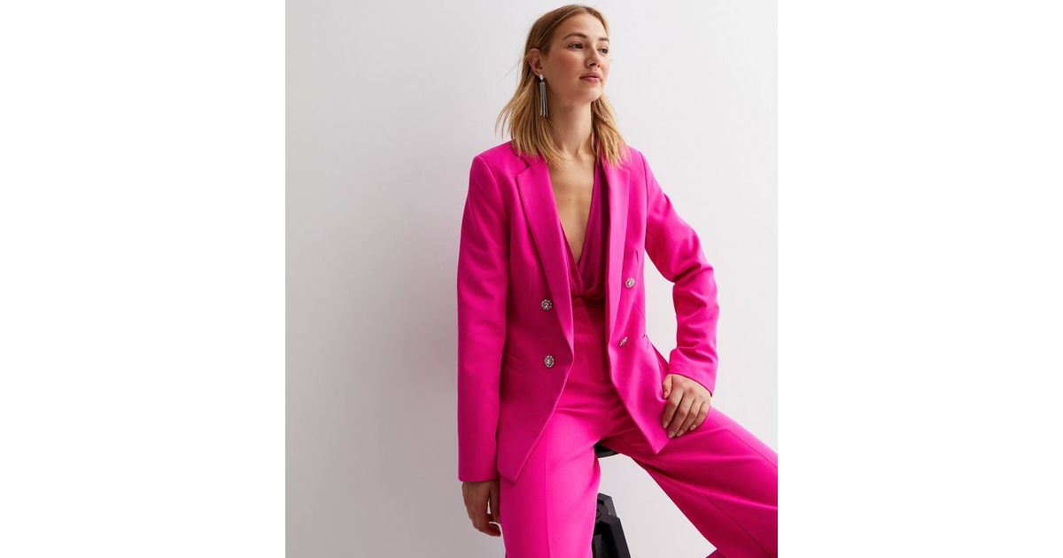 Bright Pink Diamanté Utility Button Blazer | New Look