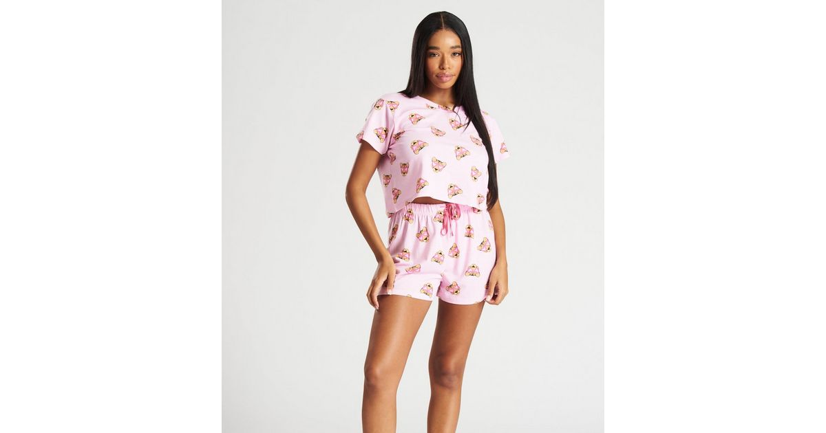 Loungeable Pink Short Pyjama Set with Leopard Print | New Look