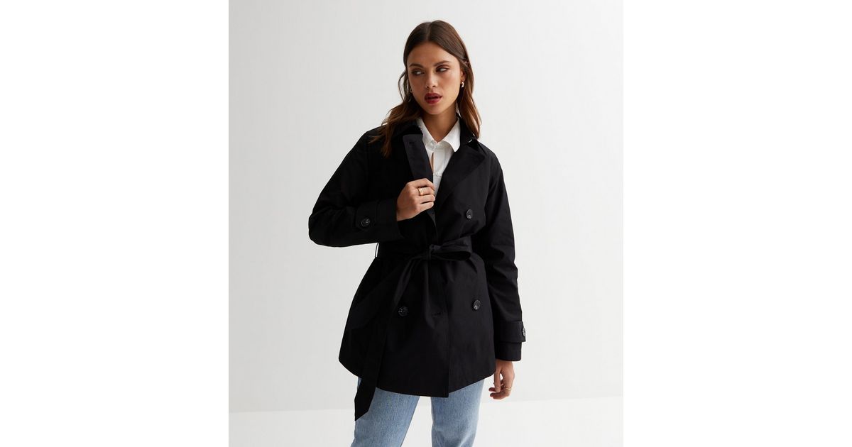 Black Short Belted Formal Mac | New Look