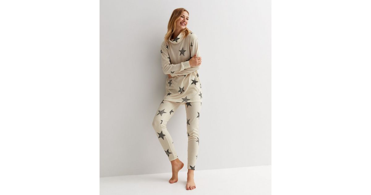 Cream Cream Cowl Neck Pyjama Set with Star Print | New Look
