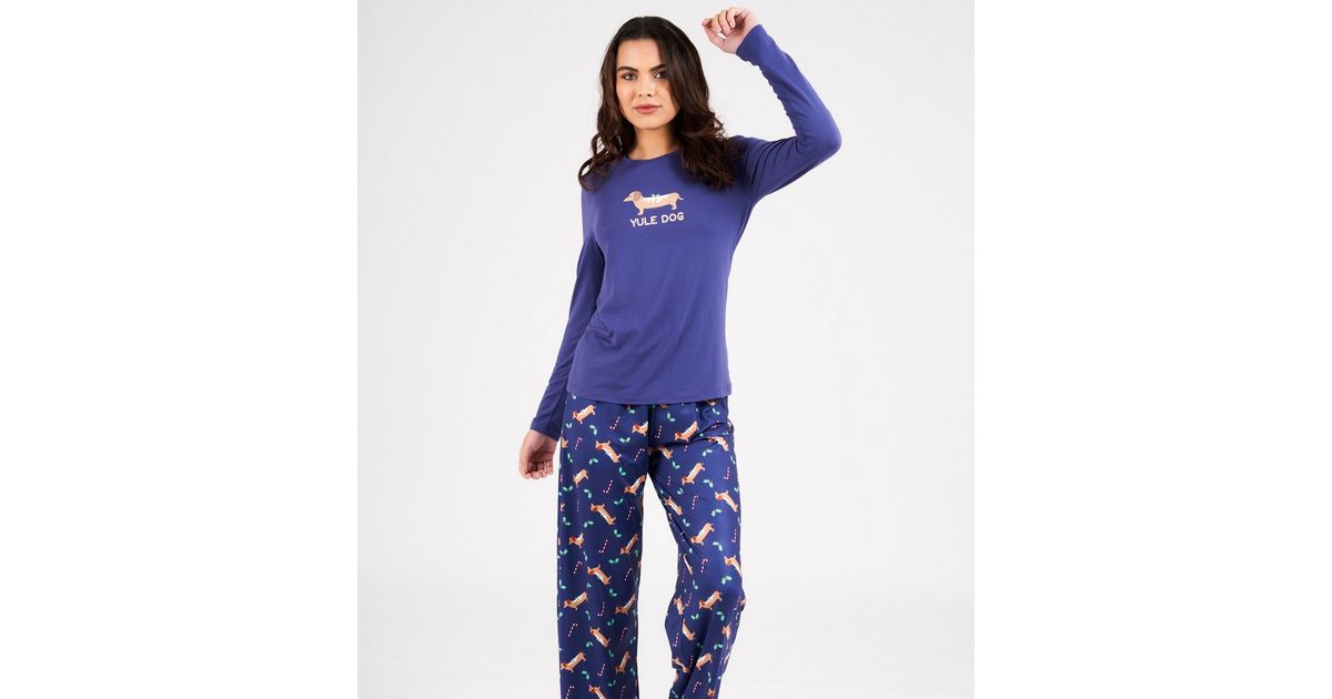 Loungeable Blue Trouser Pyjama Set with Sausage Dog Print | New Look