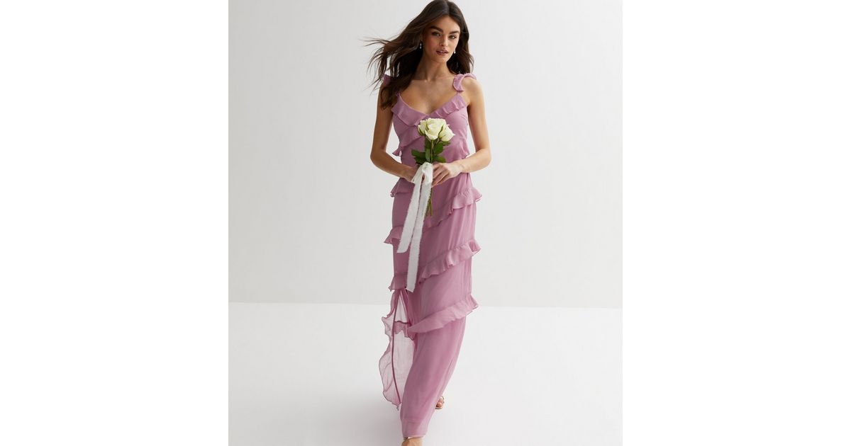 Lilac Chiffon Strappy Ruffle Trim Maxi Dress | New Look
