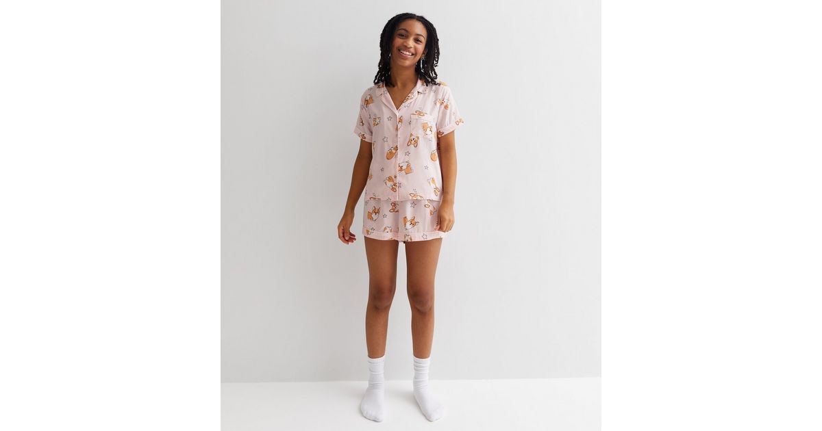 Girls Pink Short Pyjama Set with Corgi Print | New Look