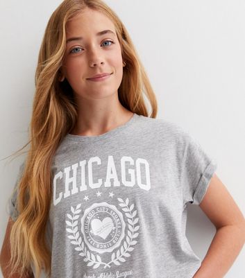 Girls Grey Chicago Heart Crest Logo T-Shirt | New Look
