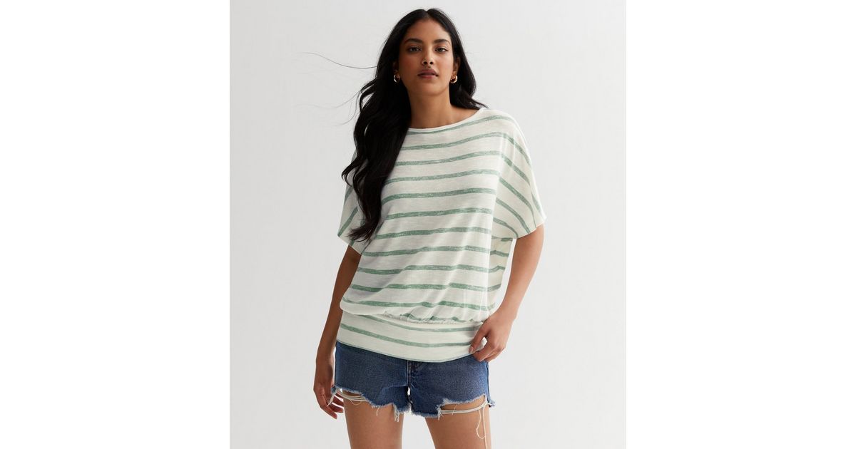 Off White Stripe Fine Knit Batwing Top | New Look