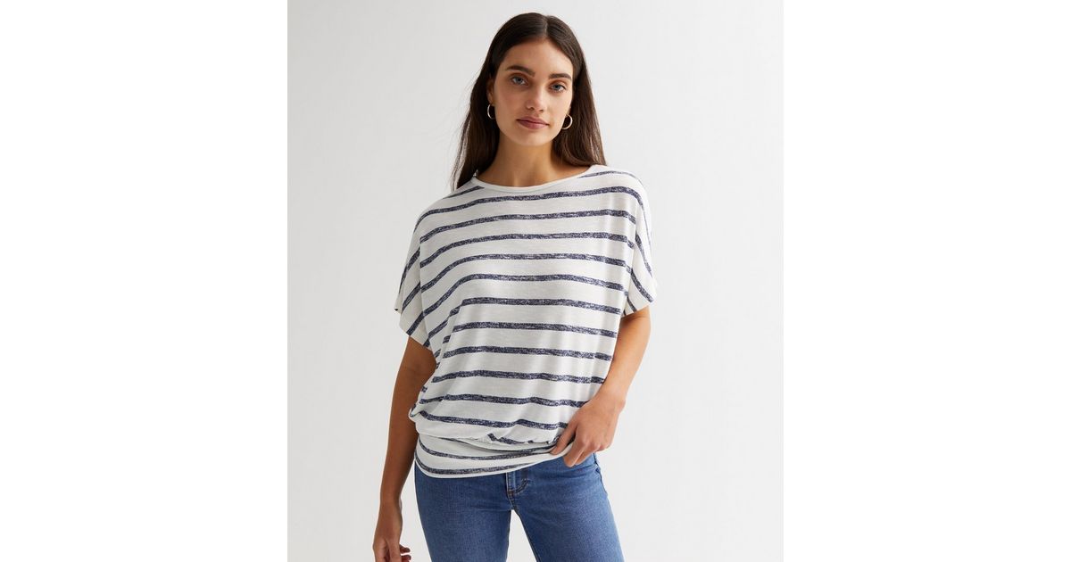 Blue Stripe Fine Knit Batwing Top | New Look