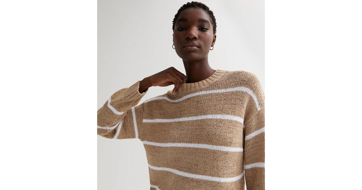 Brown Stripe Knit Crew Neck Jumper | New Look