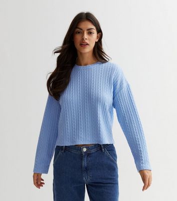 Blue Fine Cable Knit Long Sleeve Top | New Look