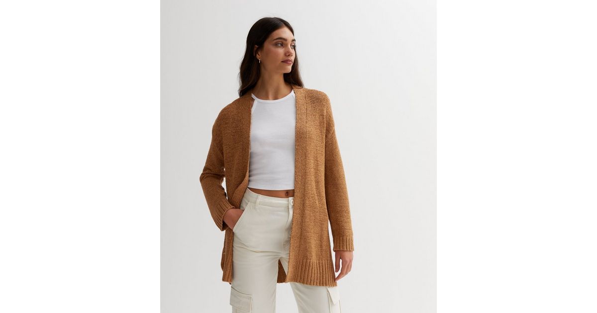Tan Knit Split Hem Cardigan | New Look