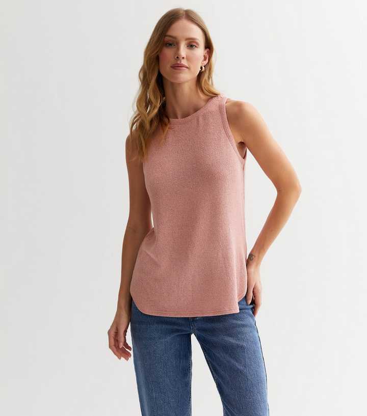 Mid Pink Fine Knit Towelling Vest | New Look