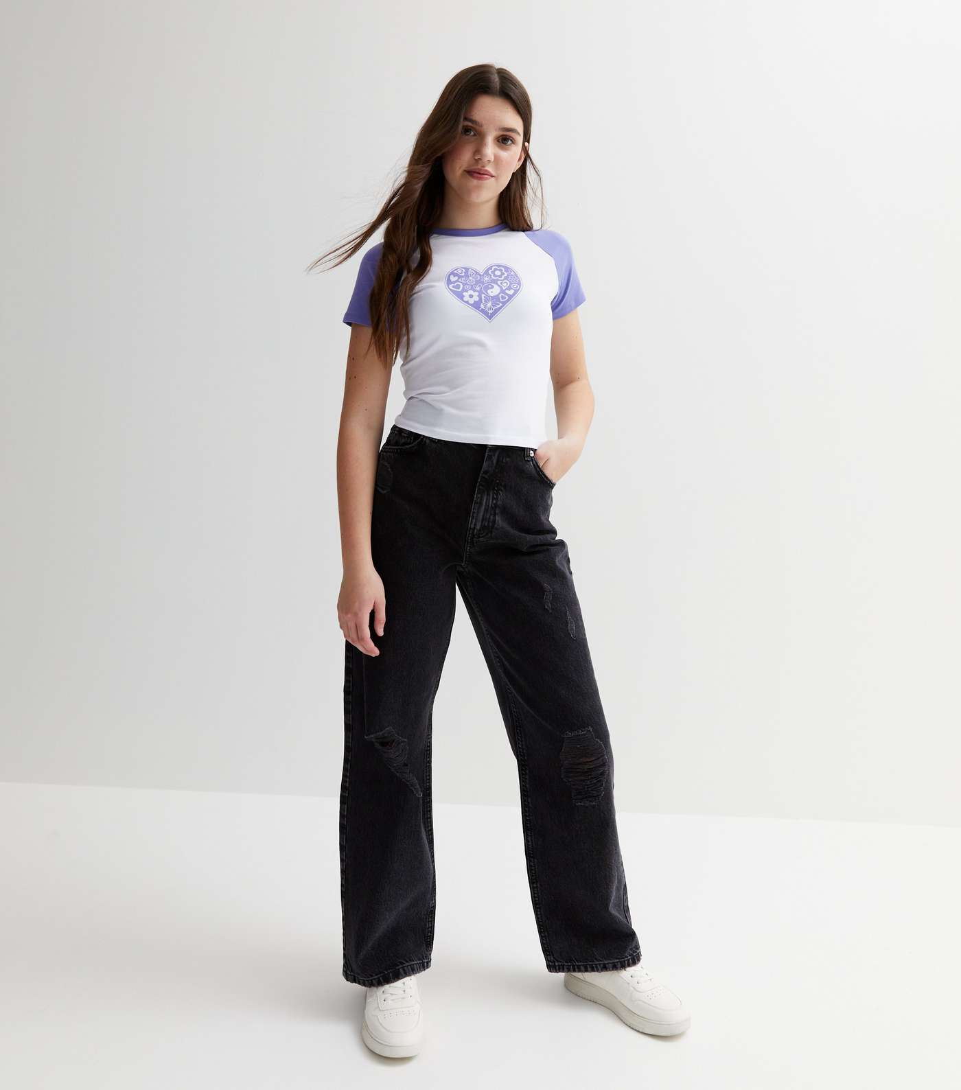 Girls Black Ripped High Waist Adalae Wide Leg Jeans New Look