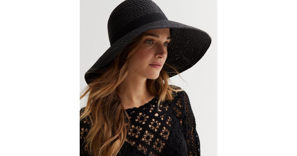 Black Straw Effect Oversized Hat | New Look