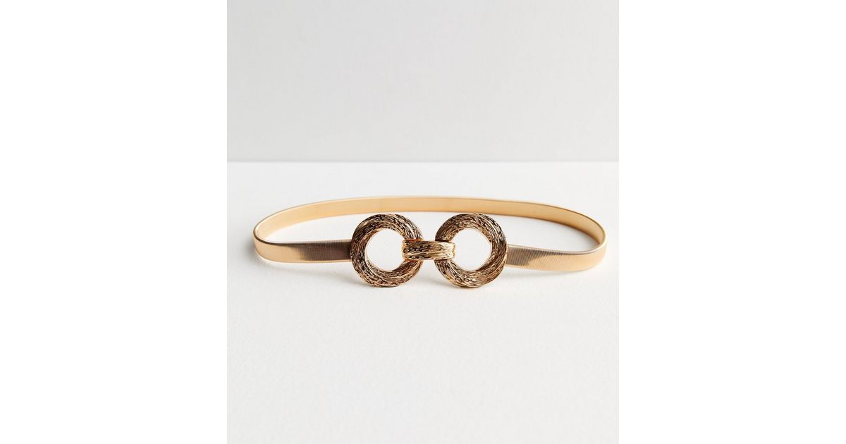 Gold Metal Circle Buckle Stretch Chain Belt | New Look