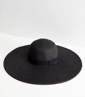 Black Straw Effect Oversized Floppy Hat | New Look