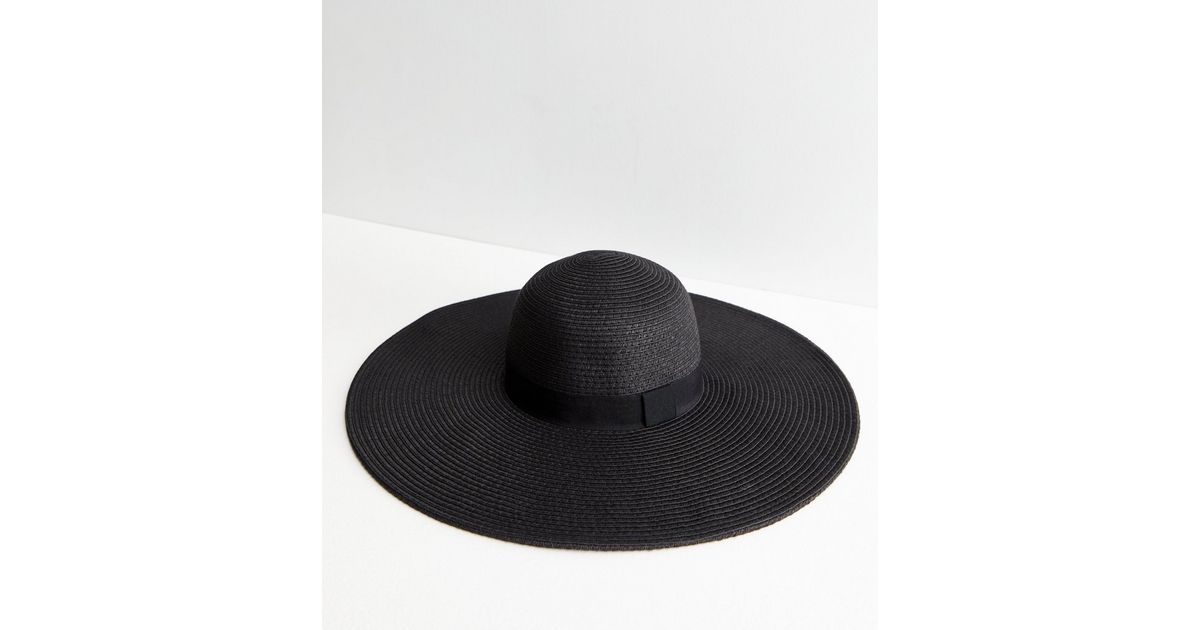 Black Straw Effect Oversized Floppy Hat | New Look