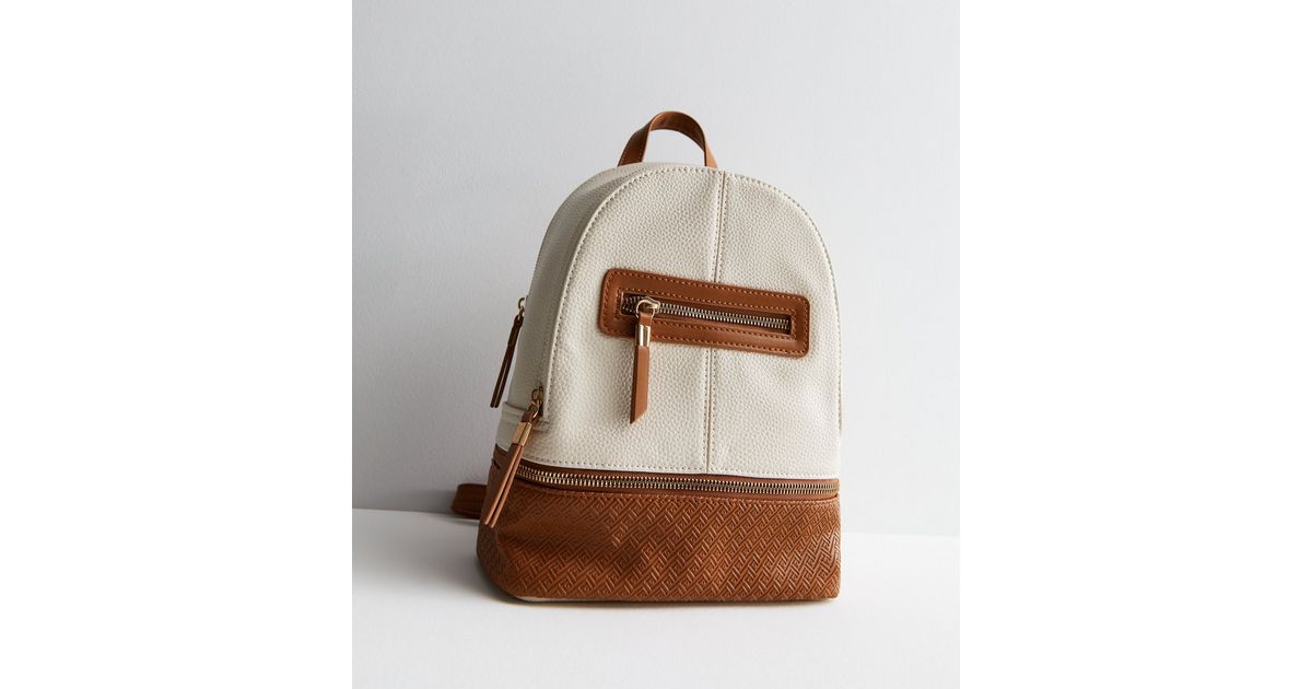 Cream Leather-Look Double Zip Backpack | New Look