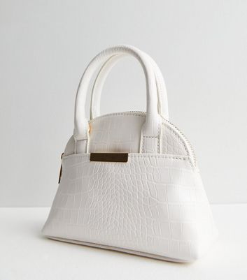White Faux Croc Cross Body Bowler Bag | New Look
