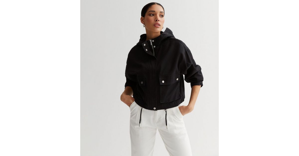 Black High Neck Hooded Shacket | New Look