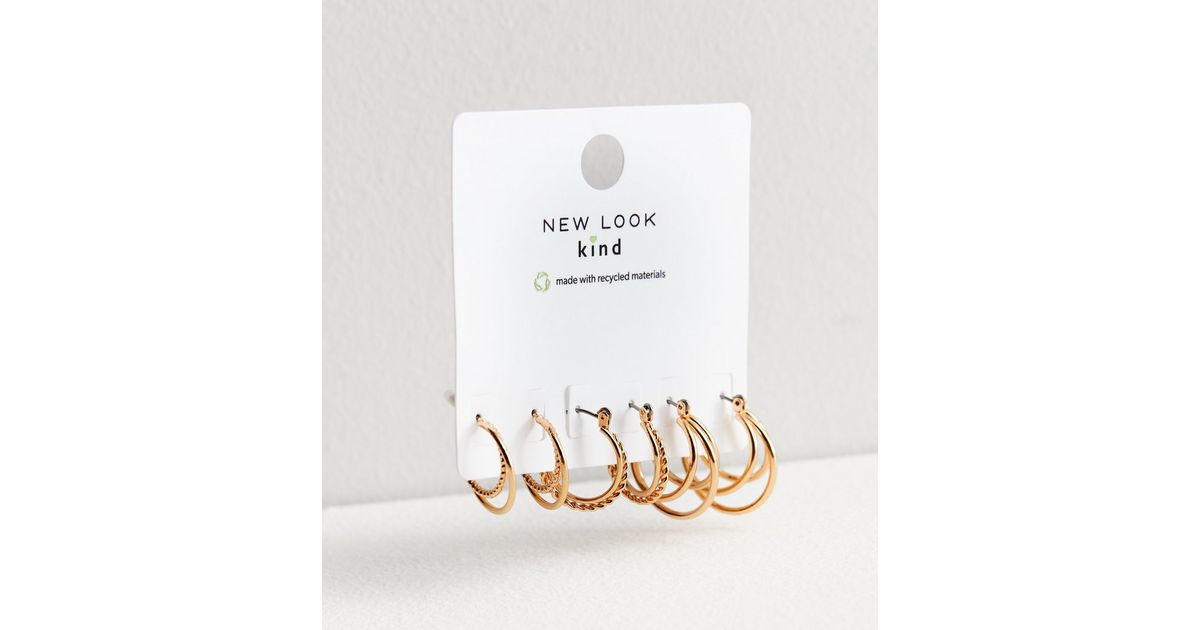 3 Pack Gold Double and Triple Hoop Earrings | New Look