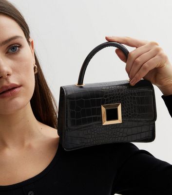 Black Faux Croc Chain Cross Body Bag | New Look