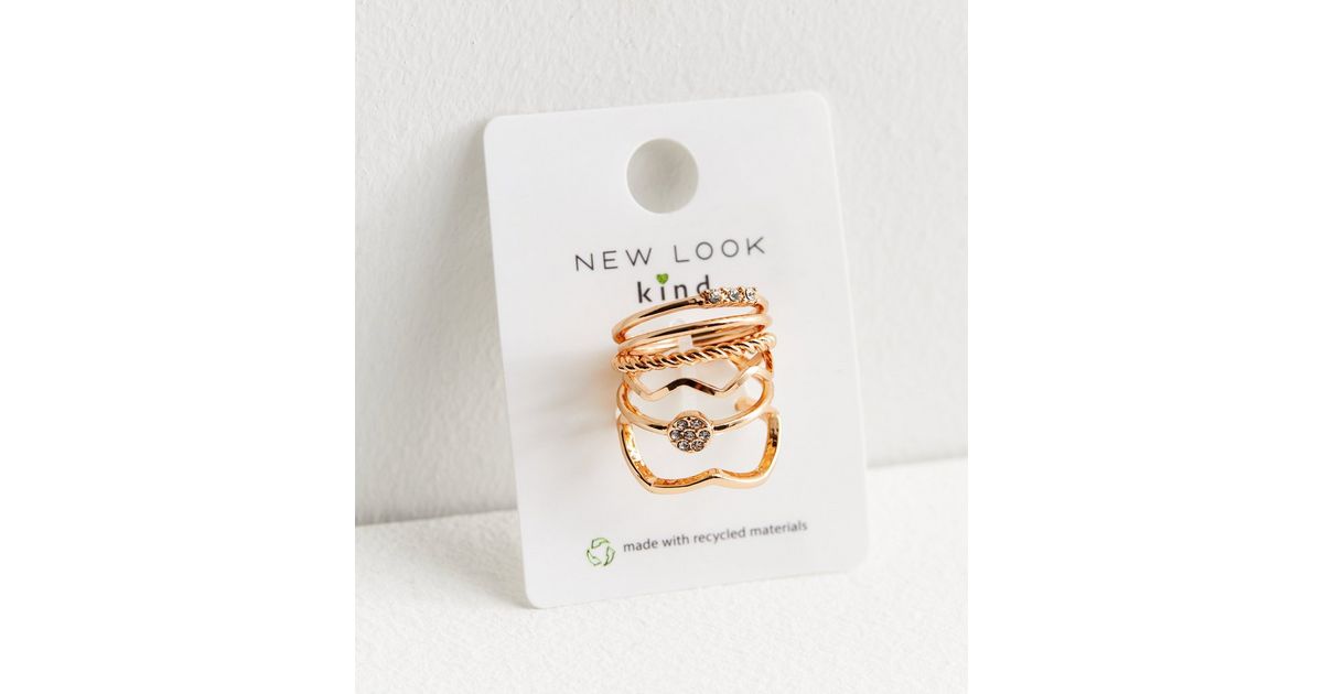 6 Pack Gold Diamanté Stacking Rings | New Look