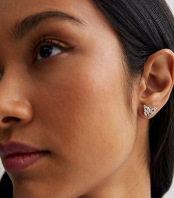 Crystal Cubic Zirconia Butterfly Stud Earrings | New Look
