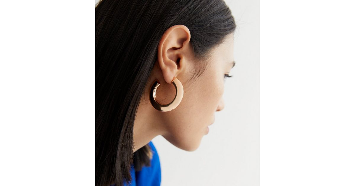 Gold Wide Midi Hoop Earrings | New Look