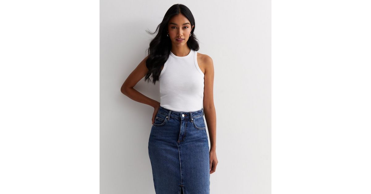 White Ribbed Racer Vest | New Look