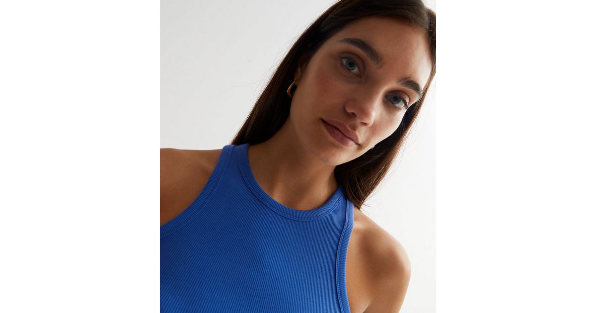 Blue Ribbed Racer Vest | New Look