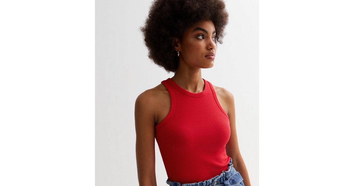 Red Ribbed Racer Vest | New Look